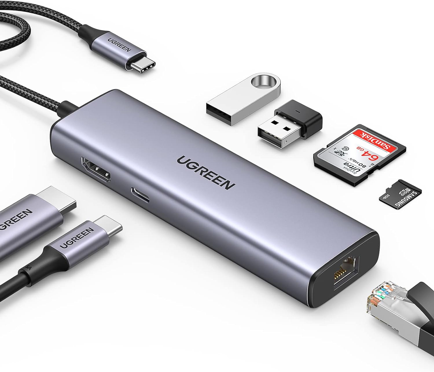 Comprar adaptador ugreen 90568 7 en 1 usb c a 2 usb 3 0 hdmi rj45 sd tf pd | MacStore Online